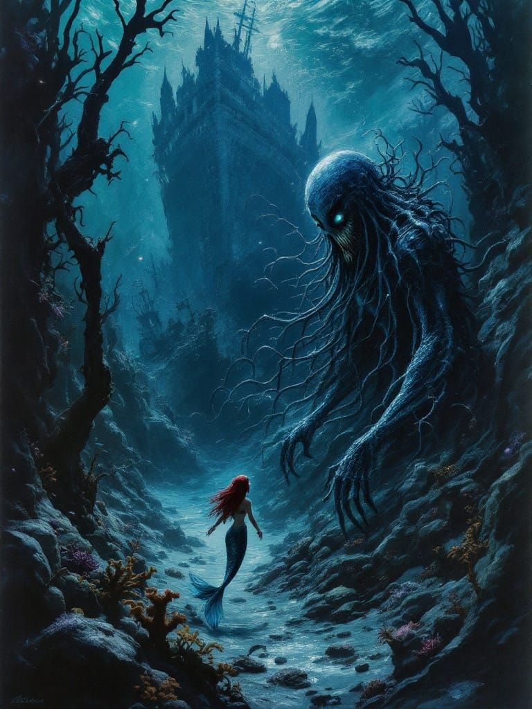 Biomechanical Nightmare of Ariel Trapped by Ursula... - AI Art