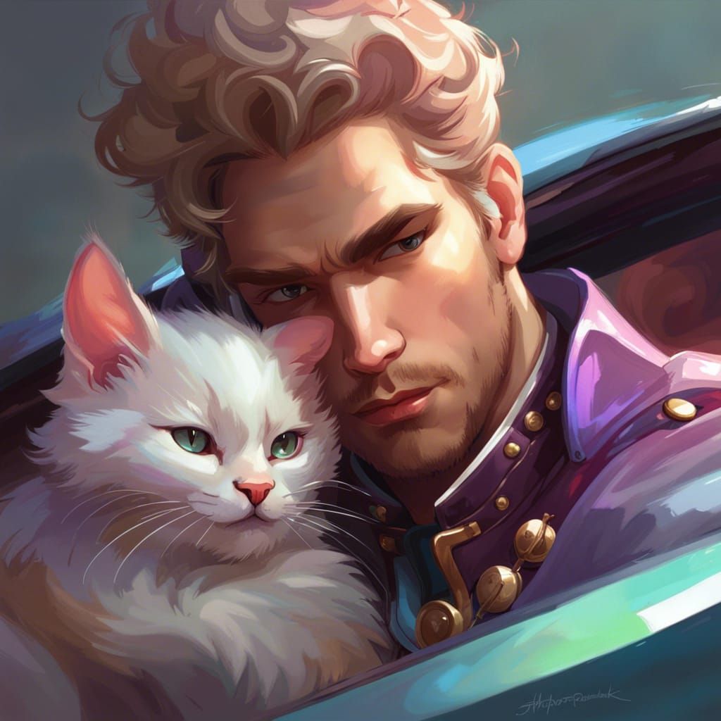 prince charming driving car with his cat - AI Generated Artwork ...