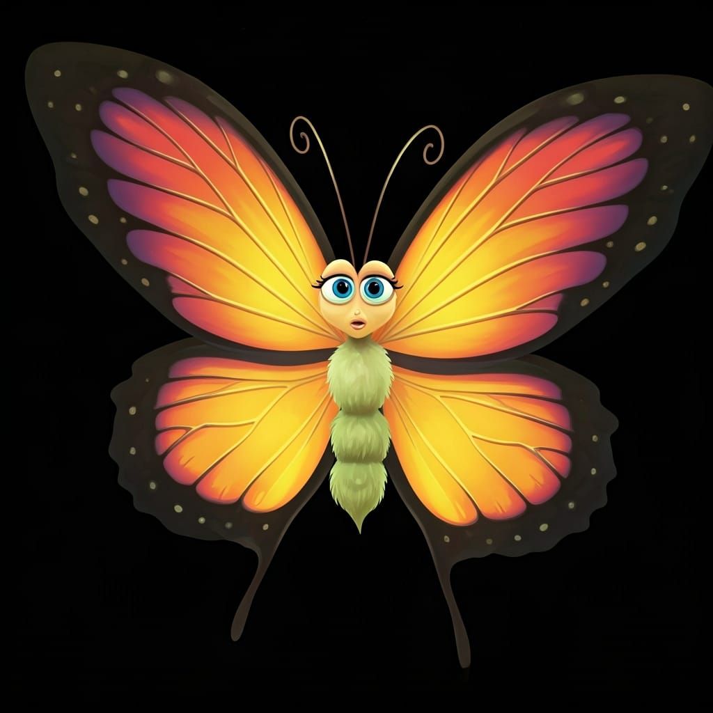 Confused Butterfly - Cartoon Butterfly Displaying a Confused...