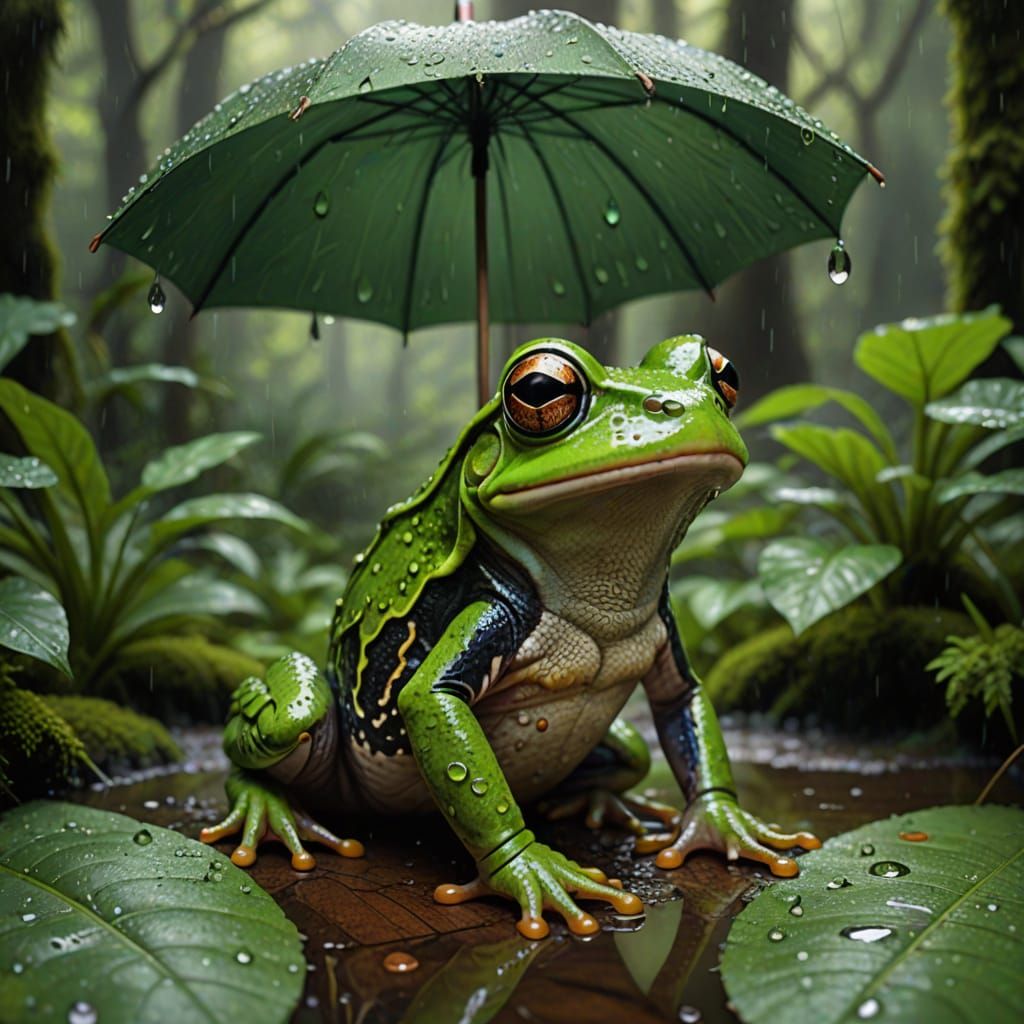 Realistic Wildlife Illustration of a Green Frog Ho... - AI Art