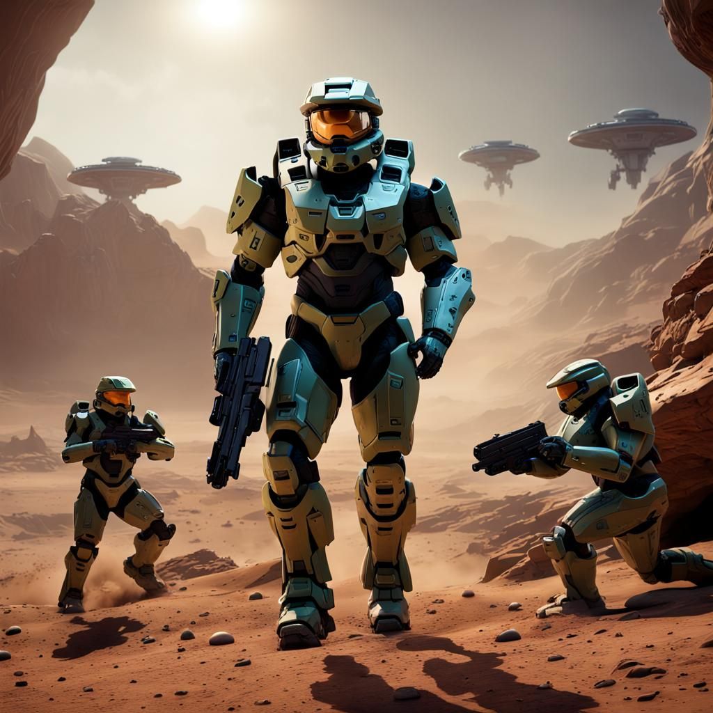 Ultra-realistic digital image of (((Halo Master Chief 117))), on MARS ...