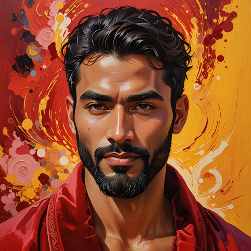 Serene - Radiant Man in Velvet Robe, Golden Accents