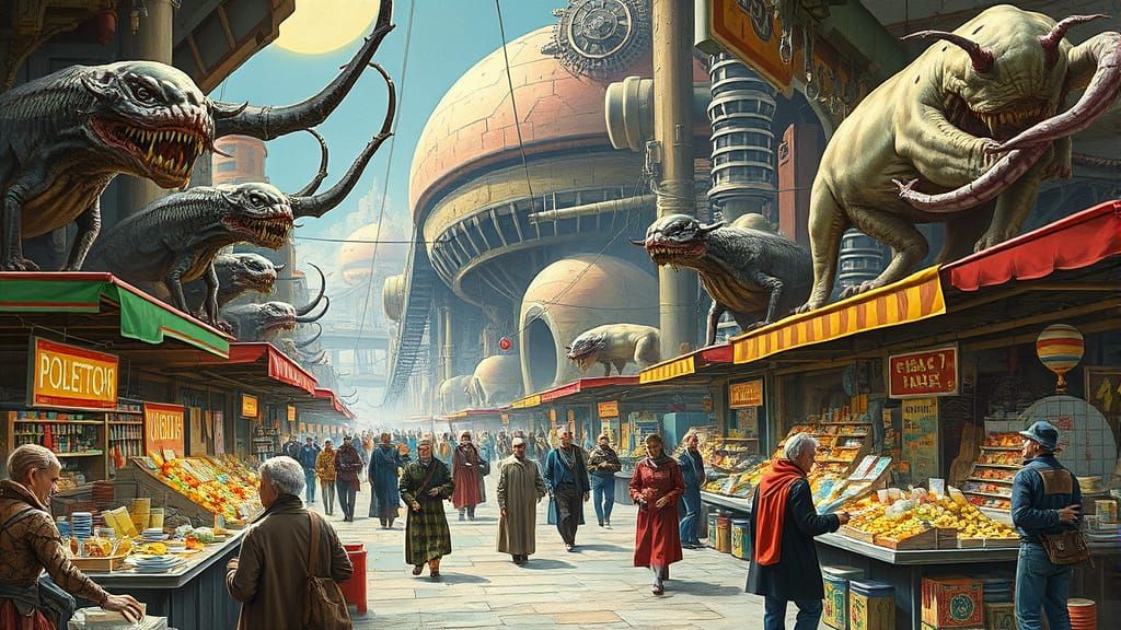 Bizarre Alien Market Scene in Futuristic Style - AI Art