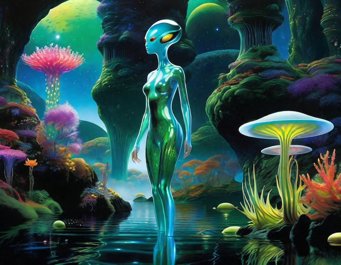 (Utopian Landscape:1.9): (Full body head to toe painting 1.8) of a Stunningly beautiful ethereal ...