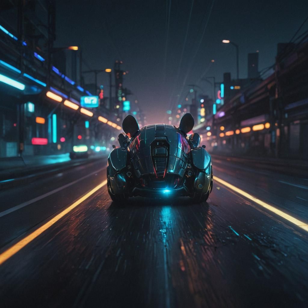 mecha mouse, super highway, high speed, digital render, digital painting,