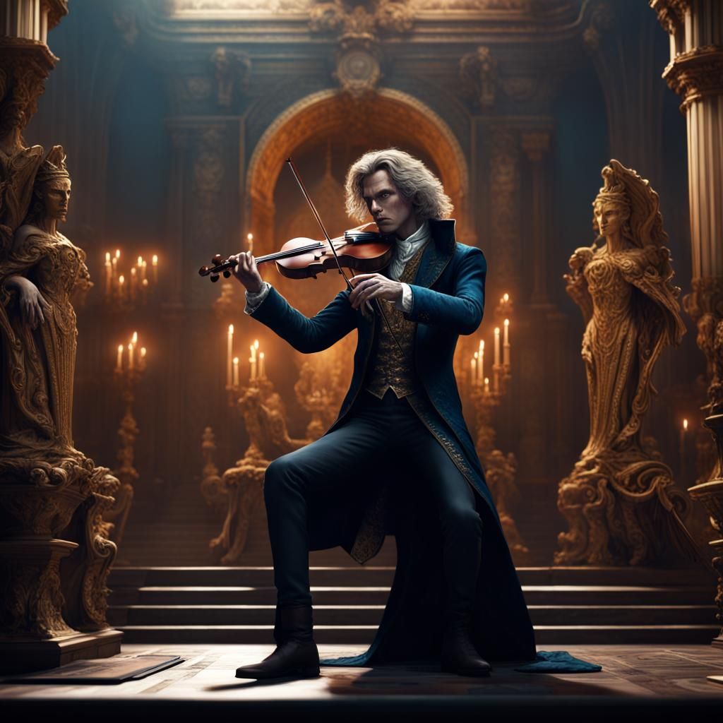 Lestat playing his violin in front of Queen Akasha statue detailed ...