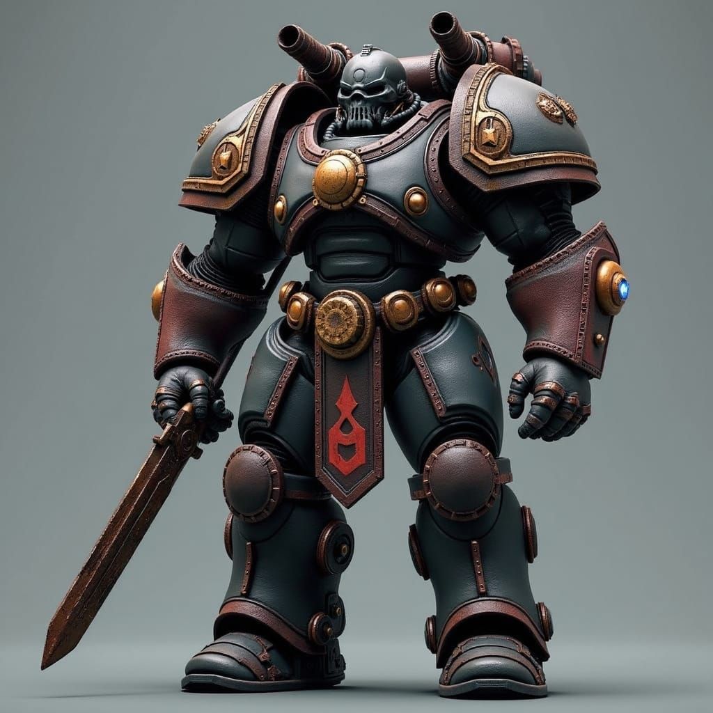 Gothic Fallout Power Armor with Gladius in Industr... - AI Art