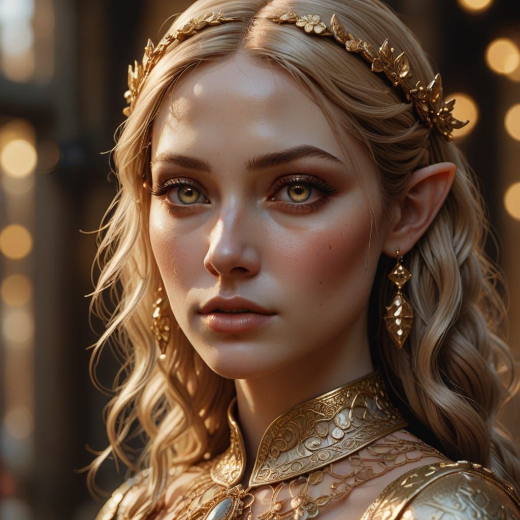 Hyper-Realistic Portrait of an Elf-Like Woman in G... - AI Art