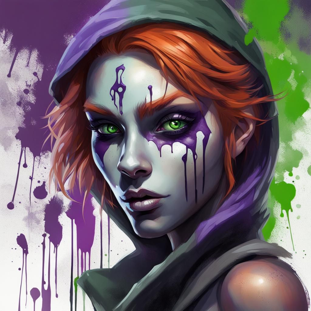 Female drow, ginger hair, green skin purple eyes - AI Generated Artwork - NightCafe Creator