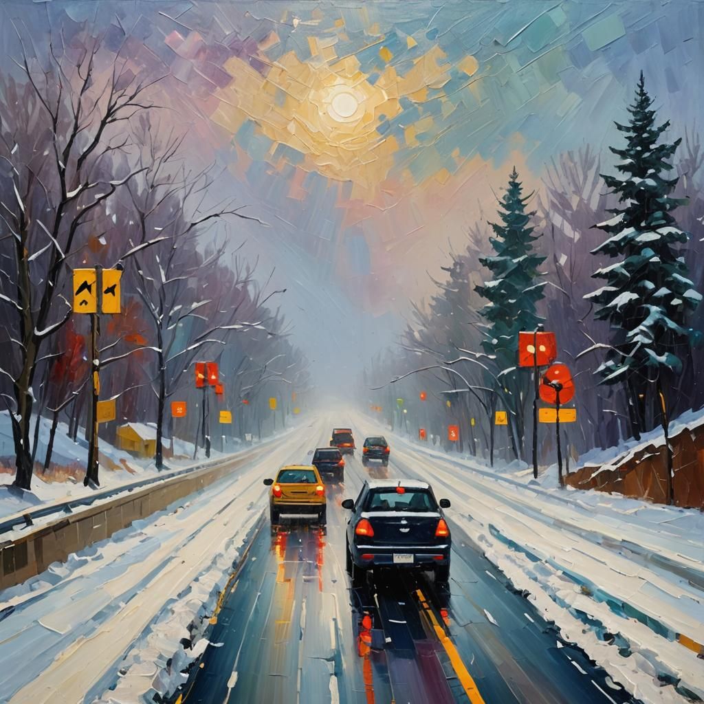 Traffic in a snowstorm - AI Generated Artwork - NightCafe Creator