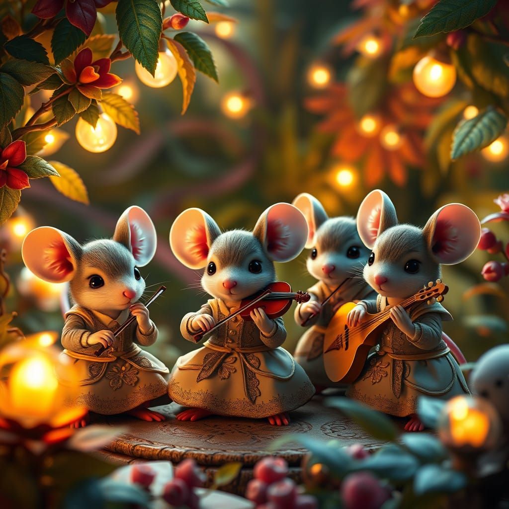 Whimsical Chibi Mice Orchestra in Vibrant Victoria... - AI Art