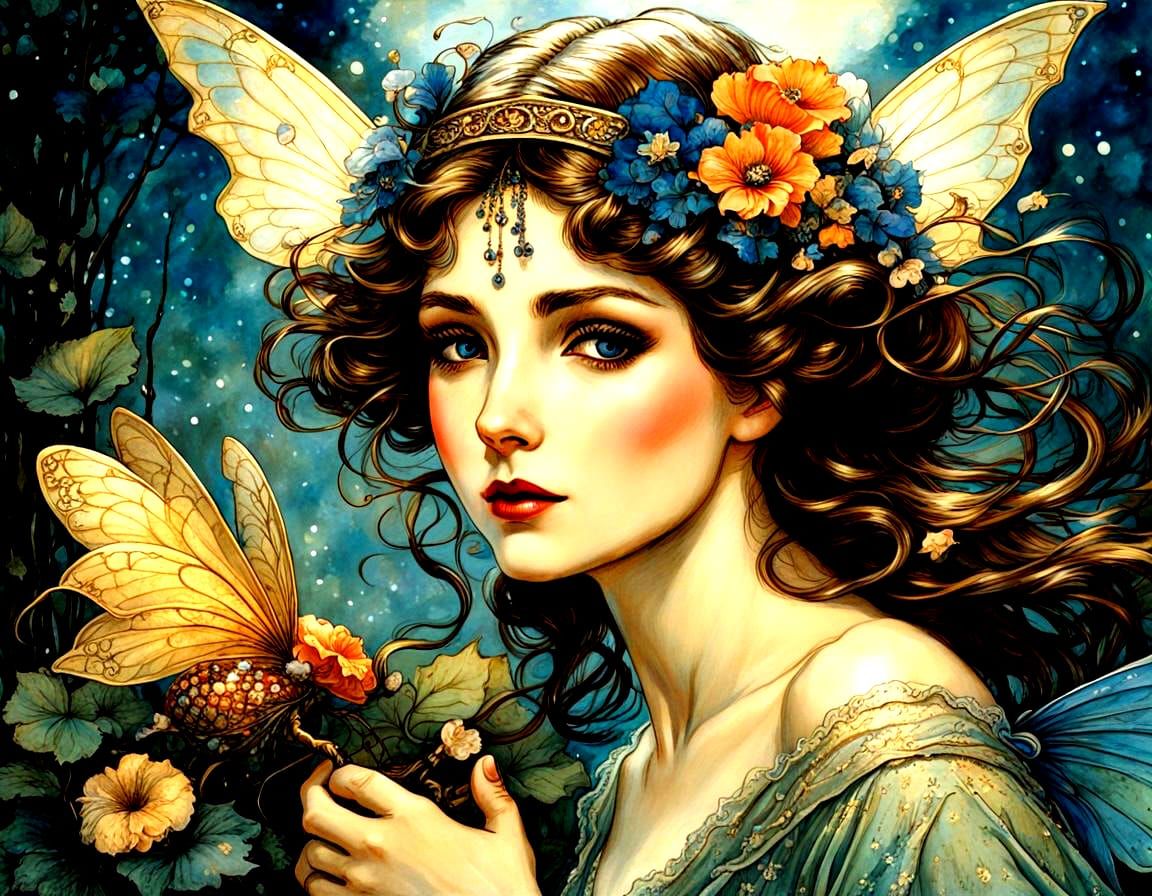 🧚🏻‍♀️Fantasy fairy portrait, by Arthur Rackham, James R Eads, pino ...