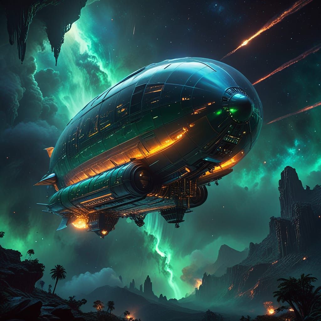 Epic Blimp Spaceship Soars Through Vibrant Nebula ... - AI Art