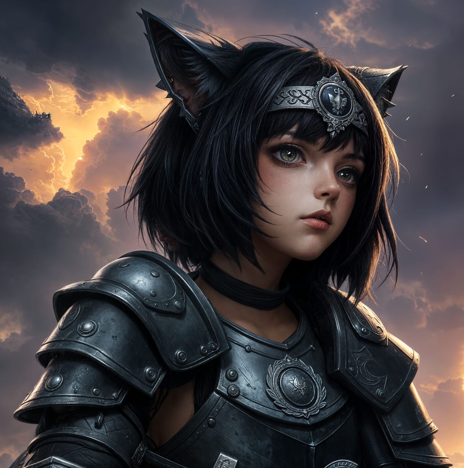 Ethereal Paladin Cat Girl Seeks Faith in Stormy Sk... - AI Art