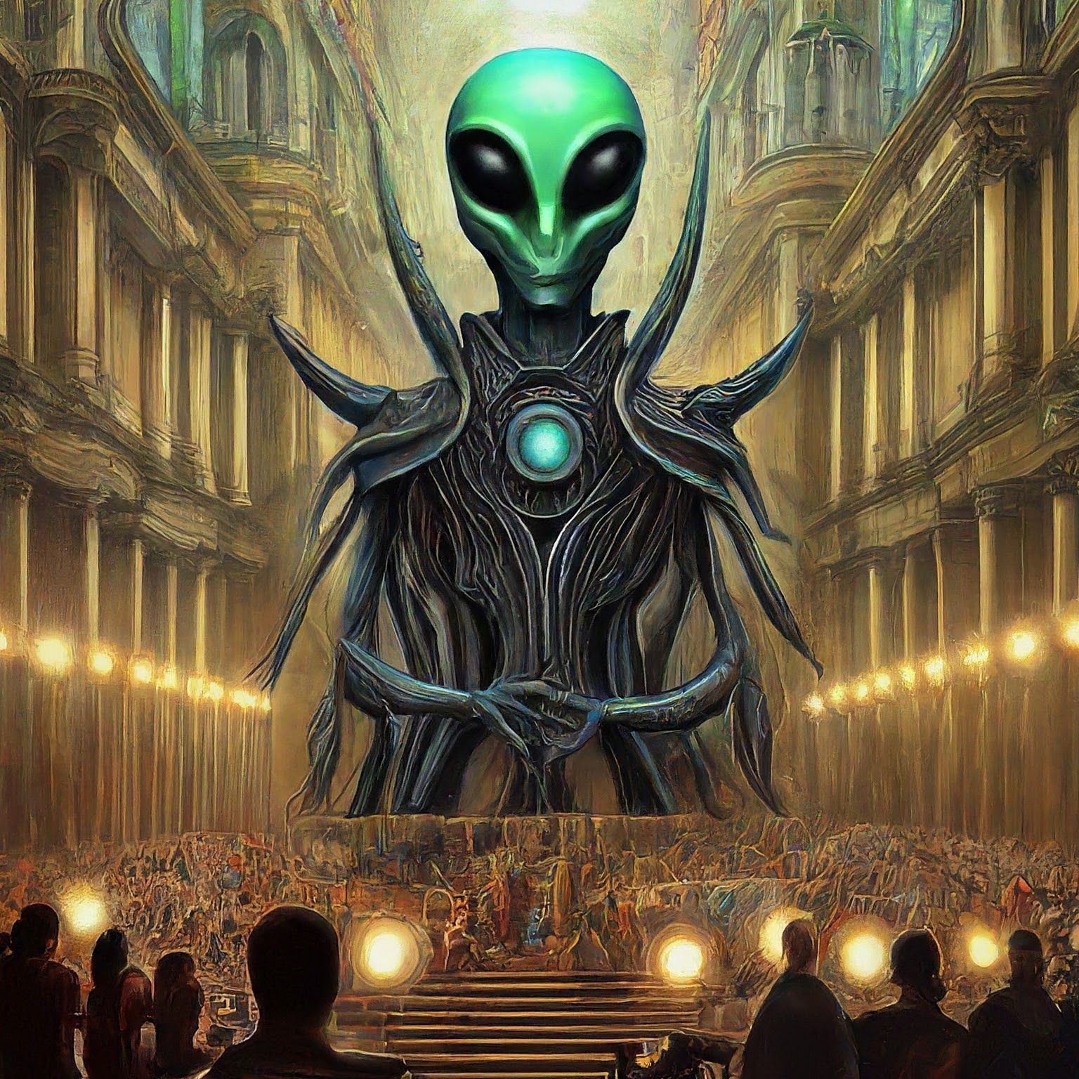 Alien Overlord Addresses the Crowd - created on Gemini - AI Generated ...