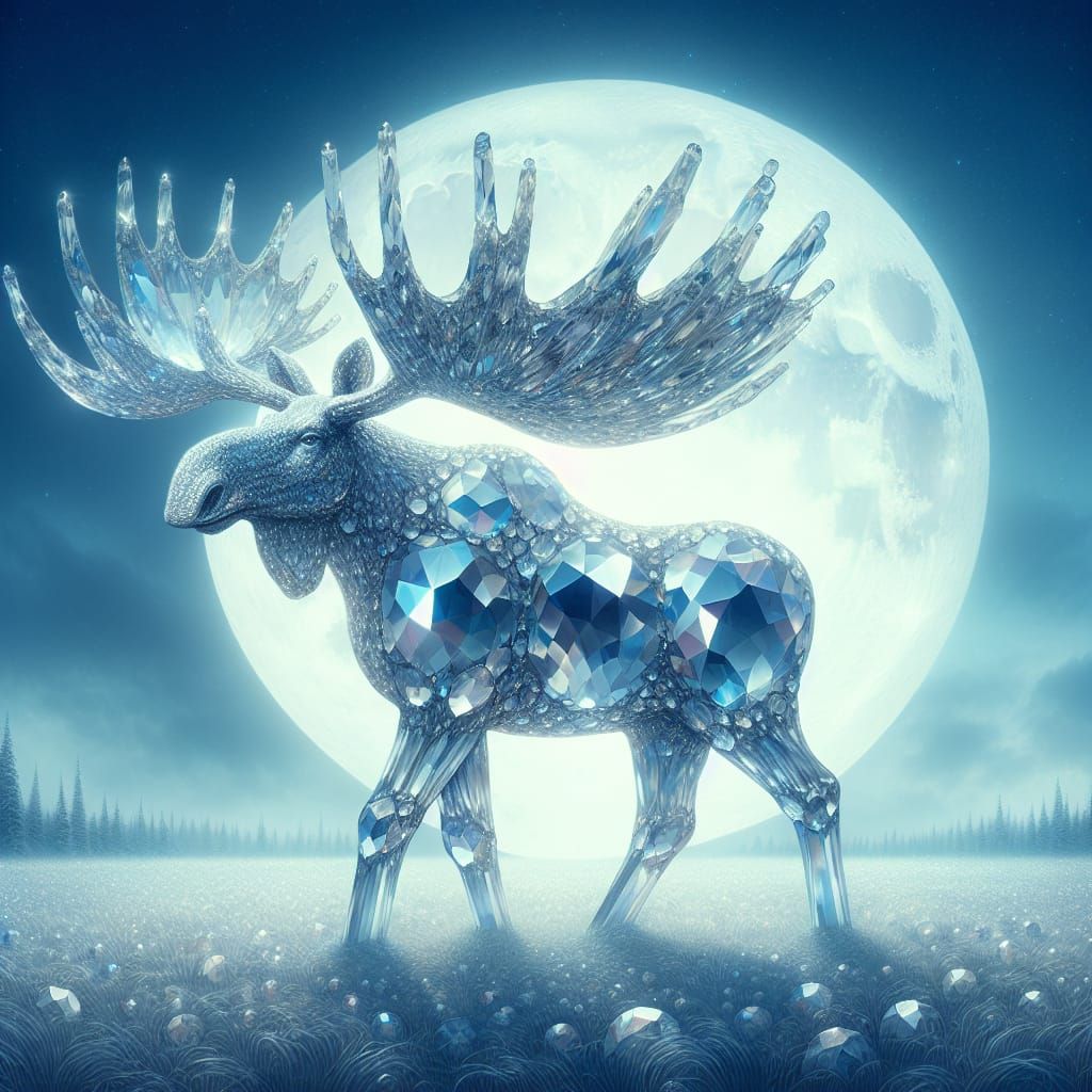 Majestic Moose - Majestic Crystal Moose in Full Moonlight