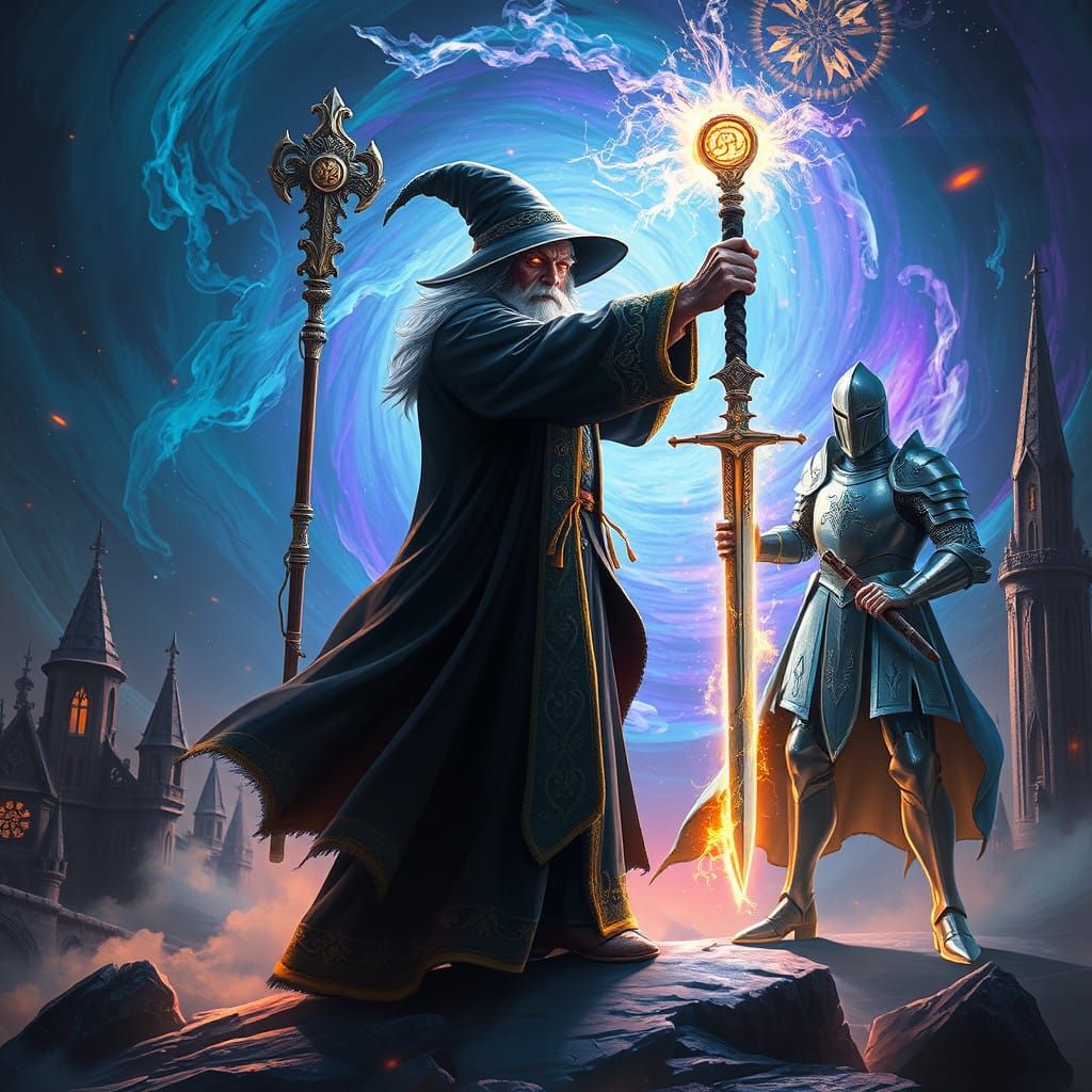 magic wizard fighting godly knight - Epic Clash of Magic and...