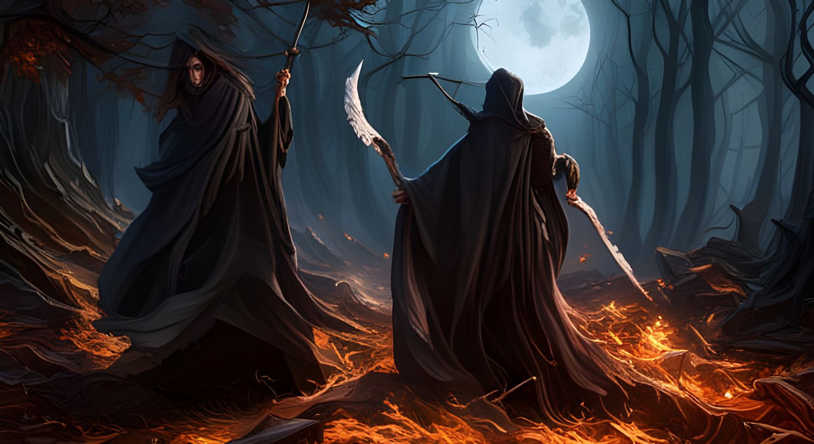 The grim reaper, reaping the last leaves of autumn. Making winter come ...