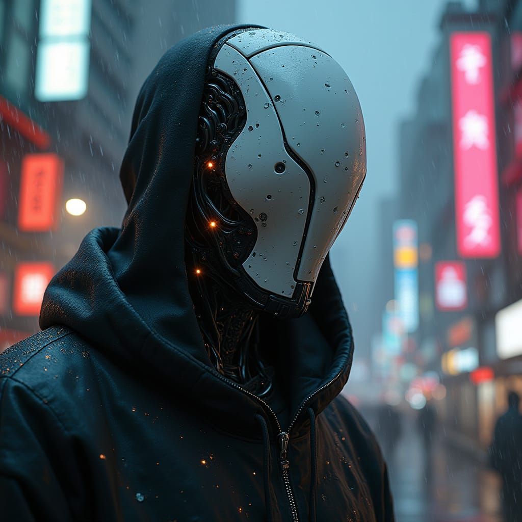 Cyborg in Gritty Cyberpunk Oni Style with Technica... - AI Art