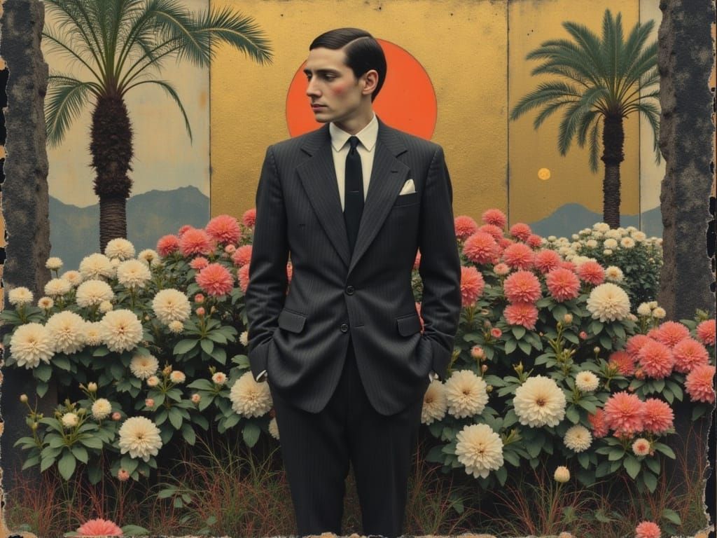 Art Deco Man in Floral Garden as Digital Matte Pai... - AI Art