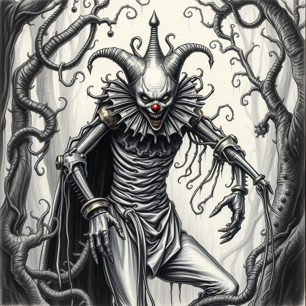 Machine-plant hybrid clown - Gothic Mechanical Clown in Char...