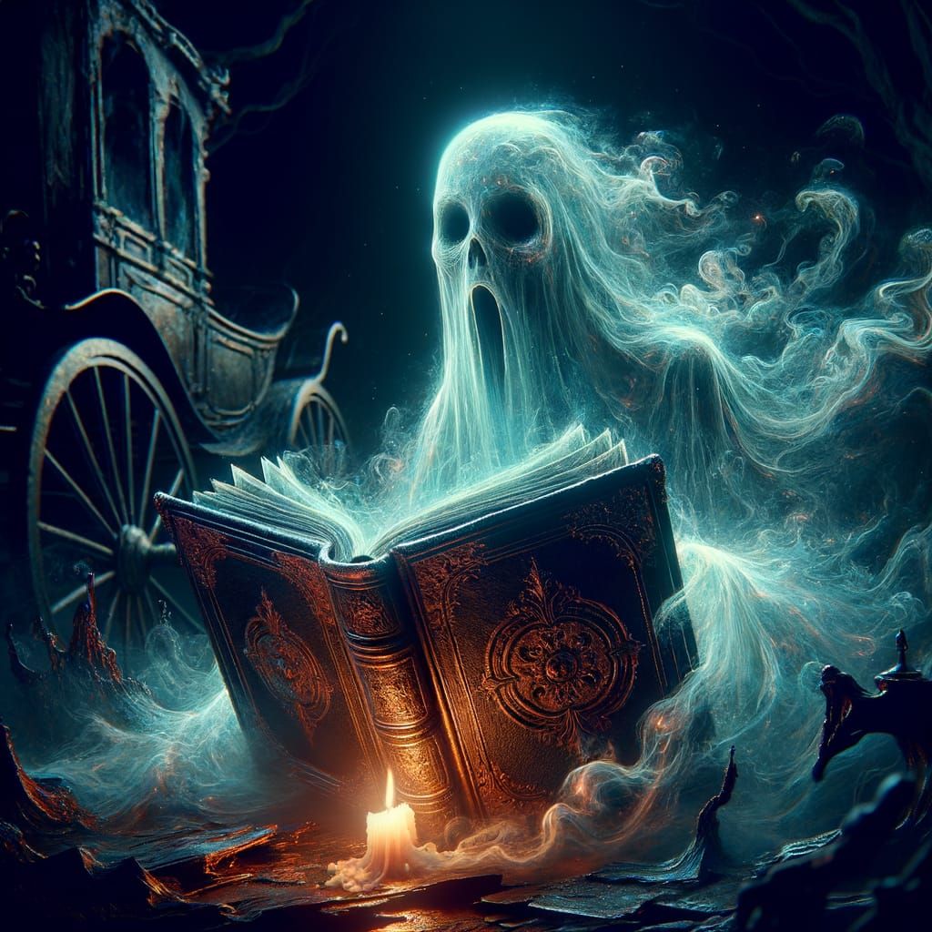 A spectral ghost engrossed in an ancient tome - AI Generated Artwork ...