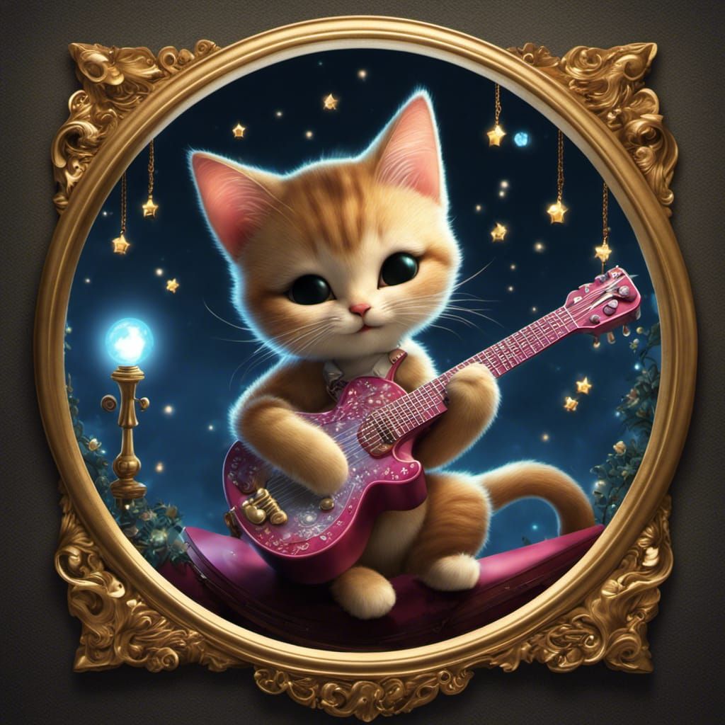 Adorable cat playing guitar - AI Generated Artwork - NightCafe Creator