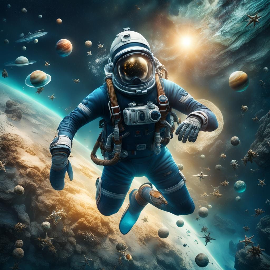 space diver, diving upside down in the ocean - AI Generated Artwork ...