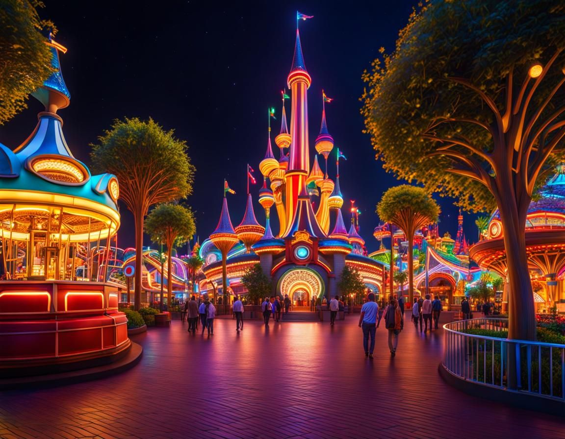 Theme Park at Night - AI Generated Artwork - NightCafe Creator