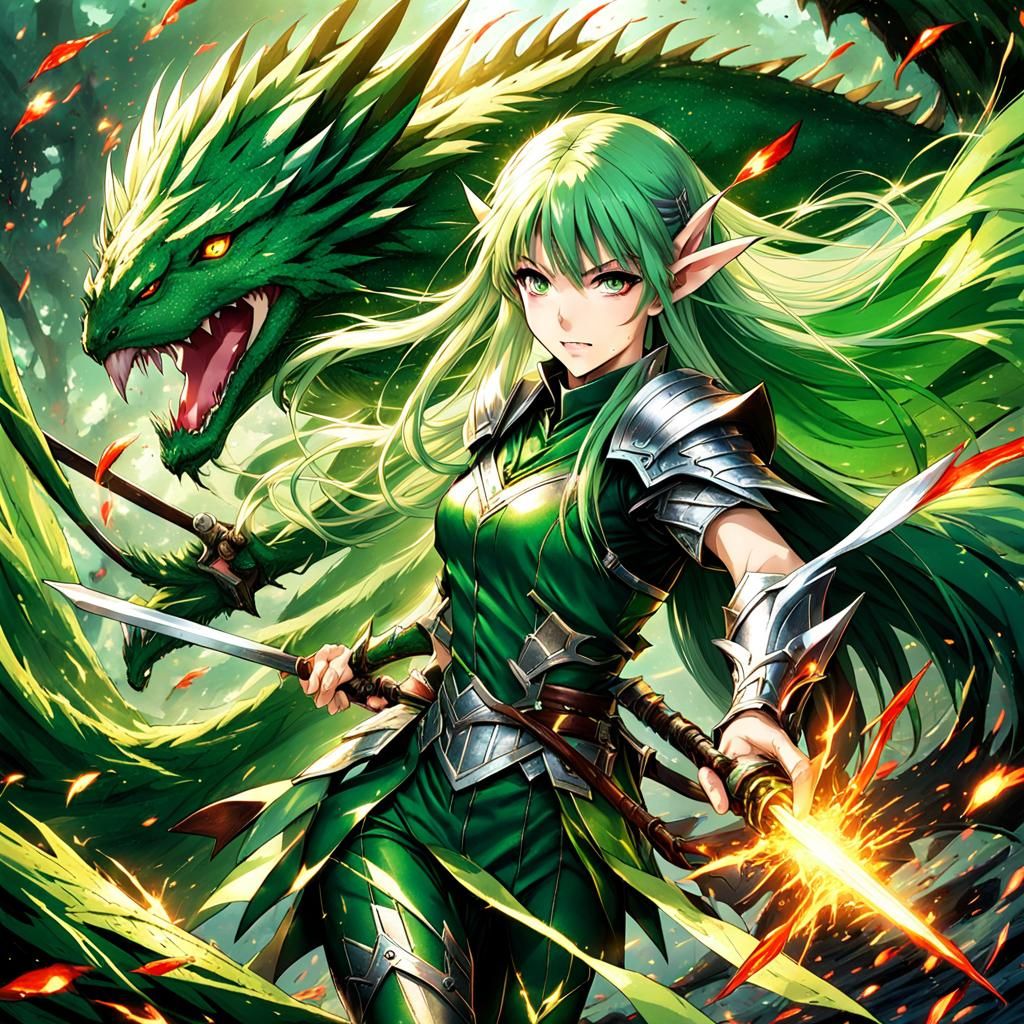 Green Elf fighting a basilisk (Anime vers.) - AI Generated Artwork ...