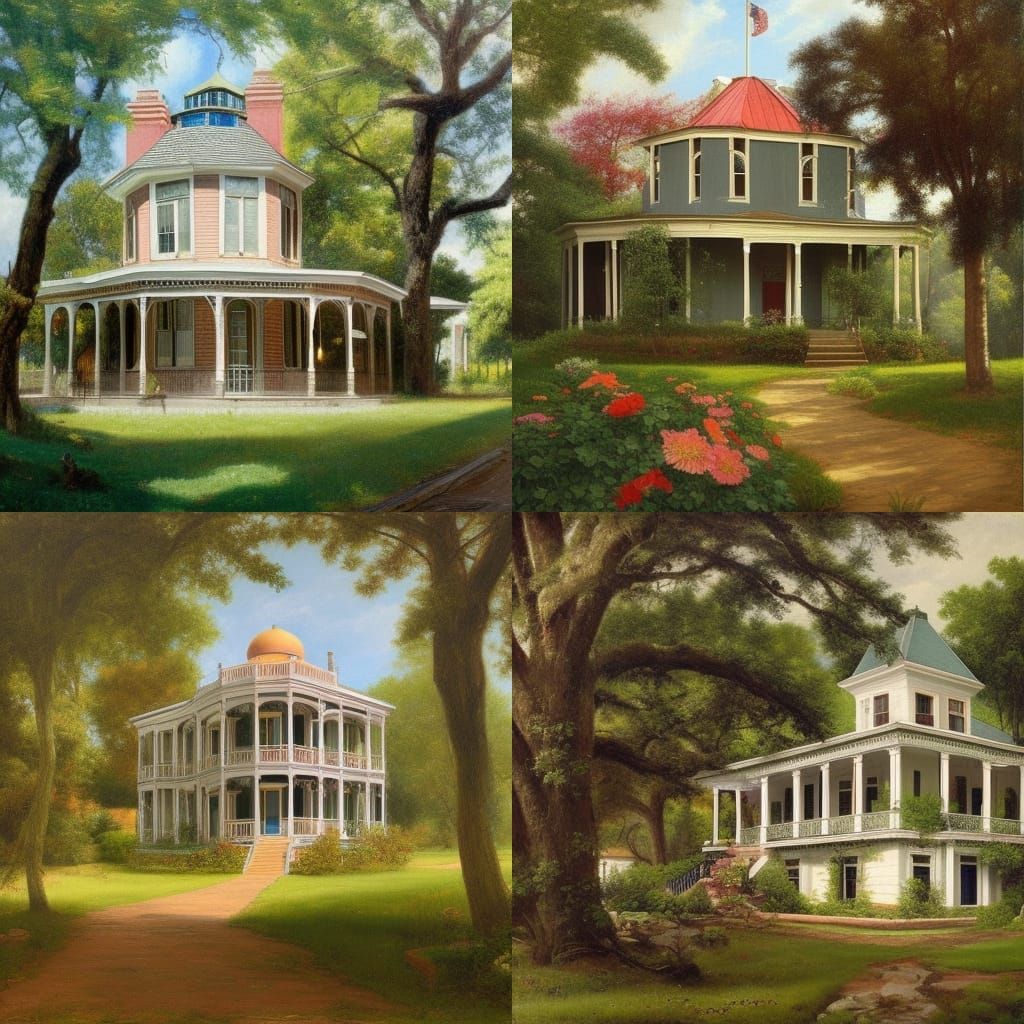 Antique American Octagon House built by Joseph Brown, 1850, soft color ...