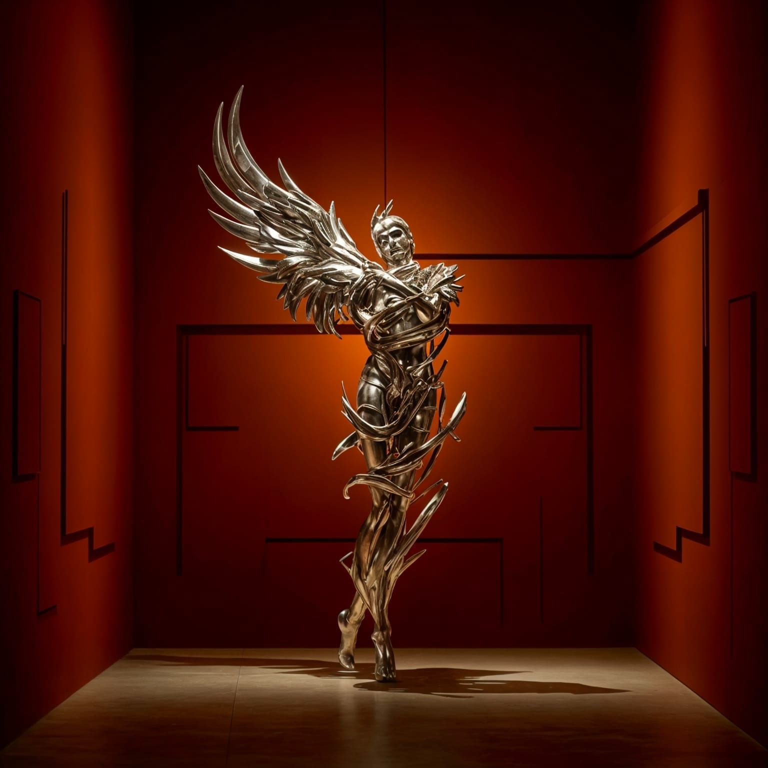 Fallen angel - Twisted Seraphim Sculpture in Metallic Elegan...