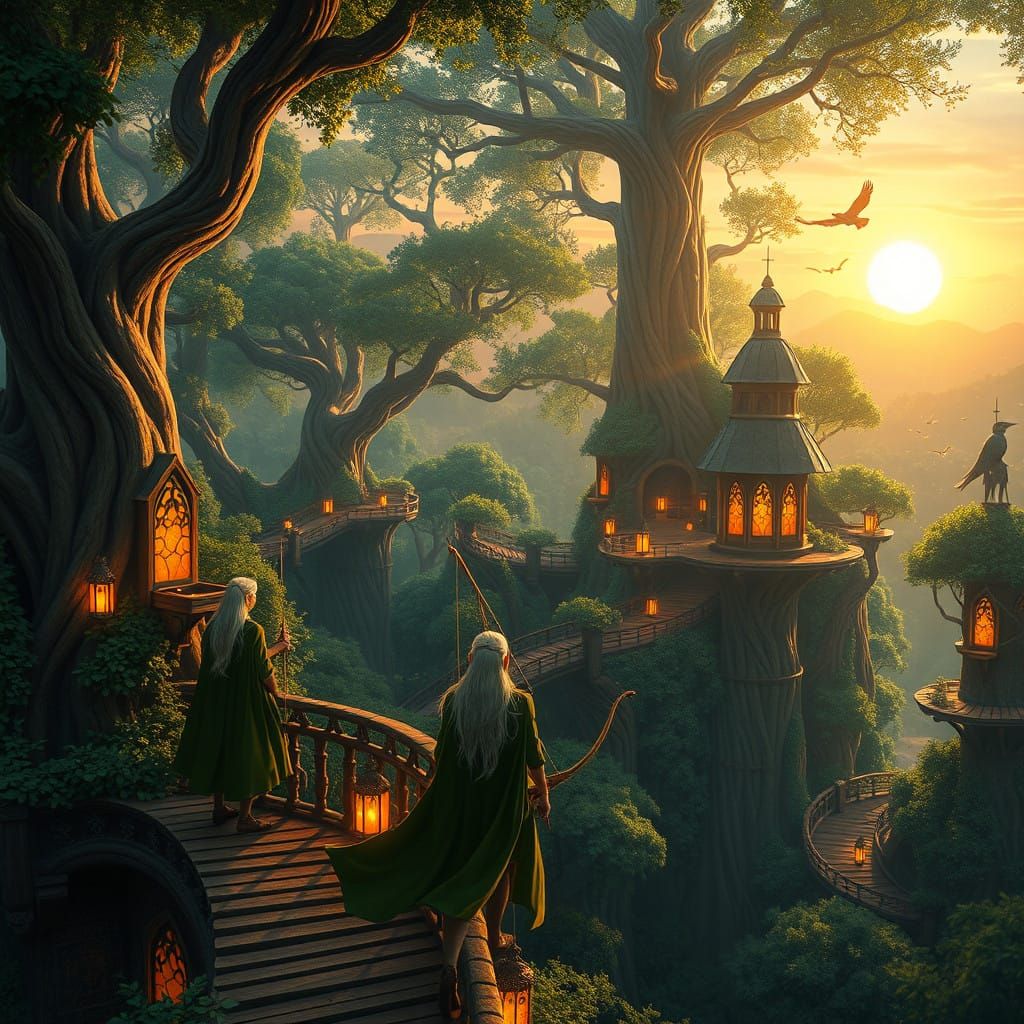 Ancient Elven City - Elven Cityscape in Whimsical, Organic F...