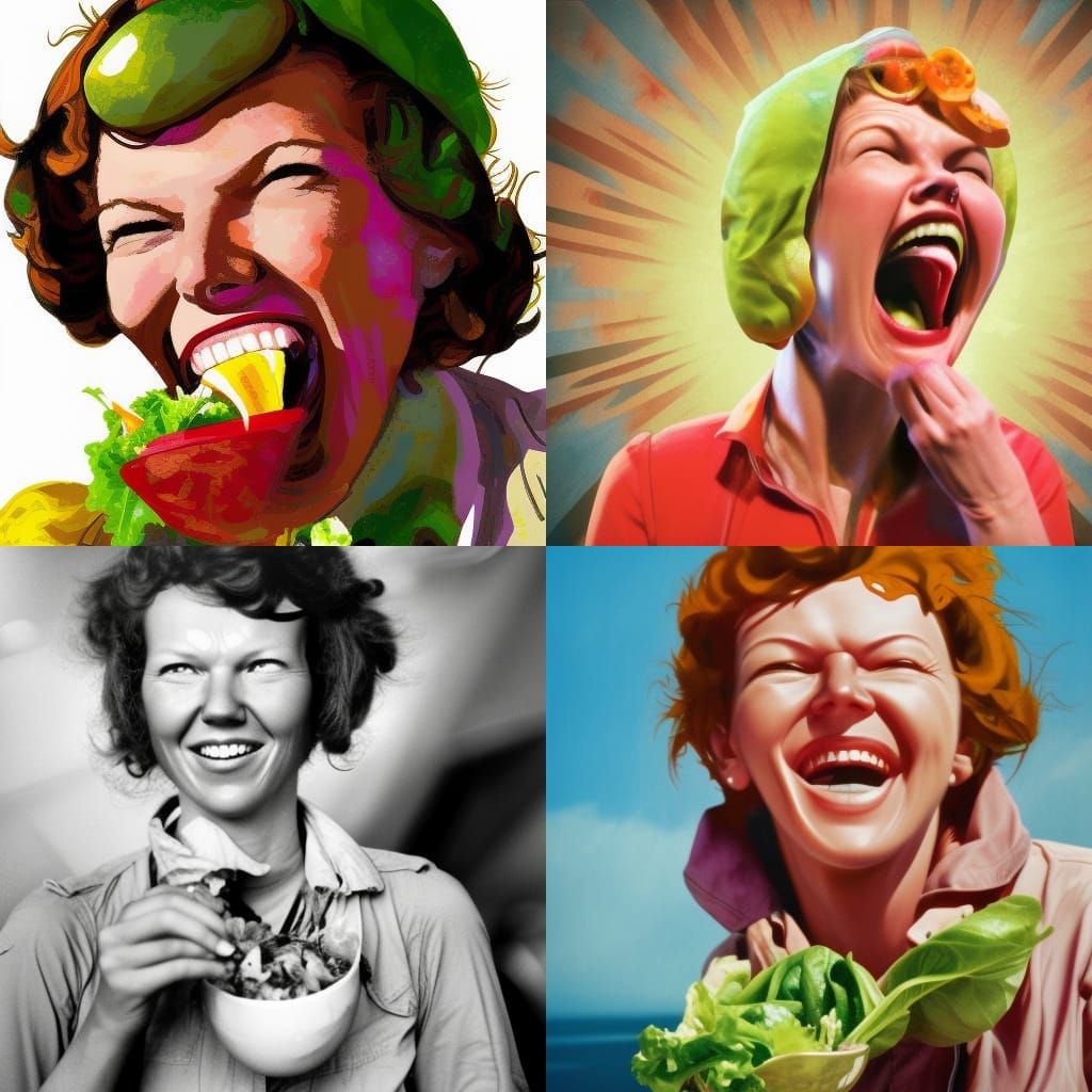 Amelia Earhart laughing eating salad - AI Generated Artwork - NightCafe ...