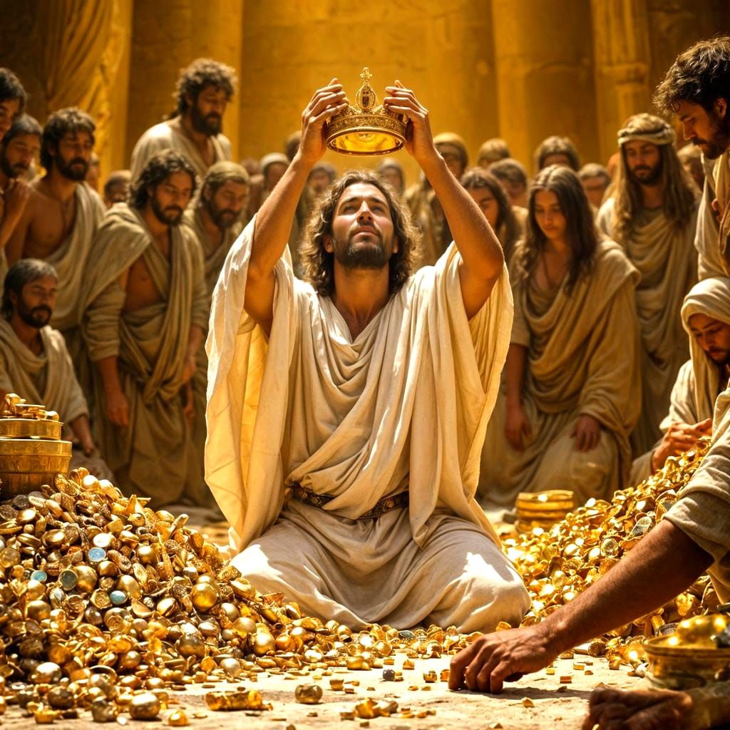 Biblical setting, 8th century BCE. A man dressed in a white linen robe ...