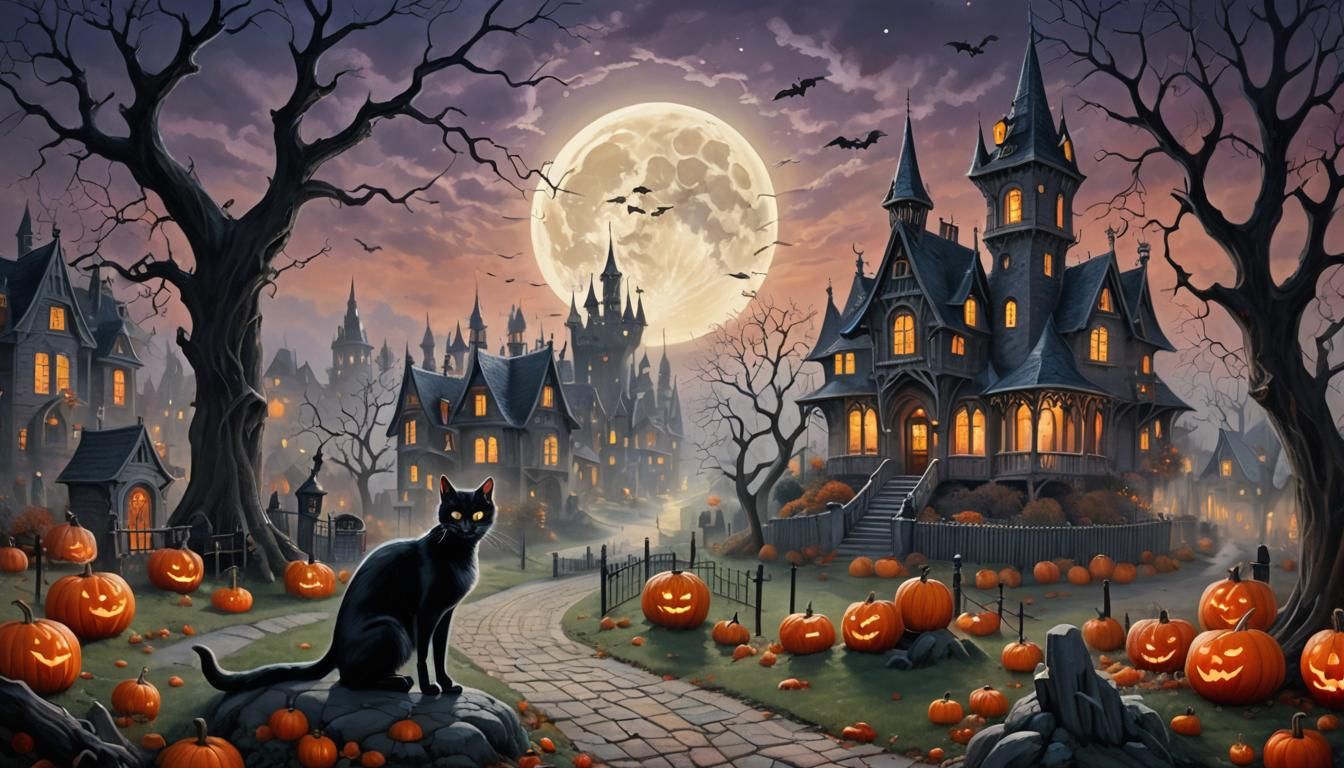 Halloween street scene (1).......... Tim Burton inspired - AI Generated ...