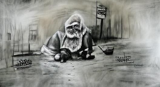 starving santa claus homeless charcoal drawing - AI Generated Artwork ...