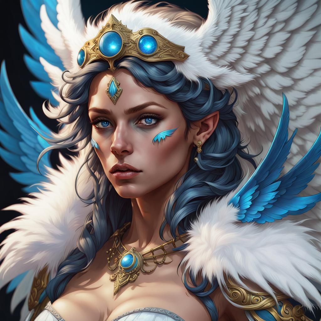 Pirate Werewolf goddess with white fur and blue angel wings - AI ...