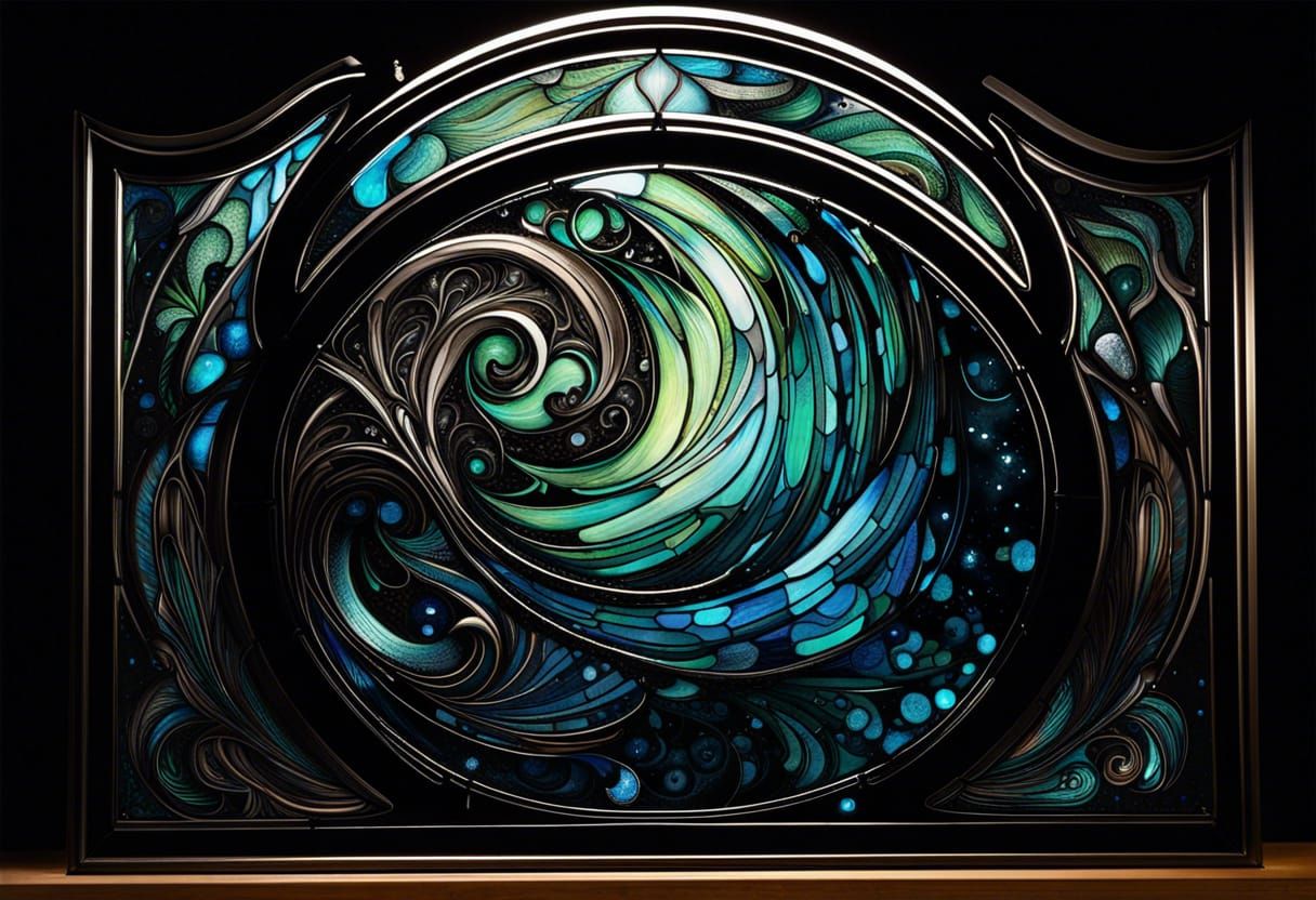 Stained glass Aurora Magic flow light: Black ink flow: photorealistic ...