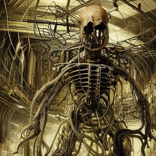 Biomechanical Horror Emerge from Dark Industrial A... - AI Art