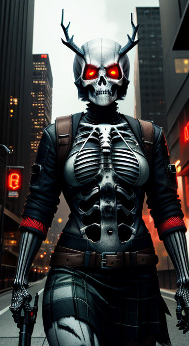 Reflective Silver Cyborg Skeleton Wendigo