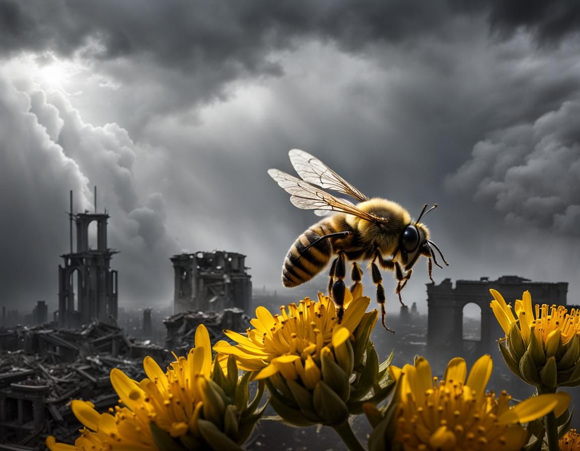 A honey bee on flowers - nature defying the chaos - AI Generated ...