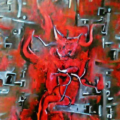 the Devil Chained in hell for ever abstract acrylic art - AI Generated ...