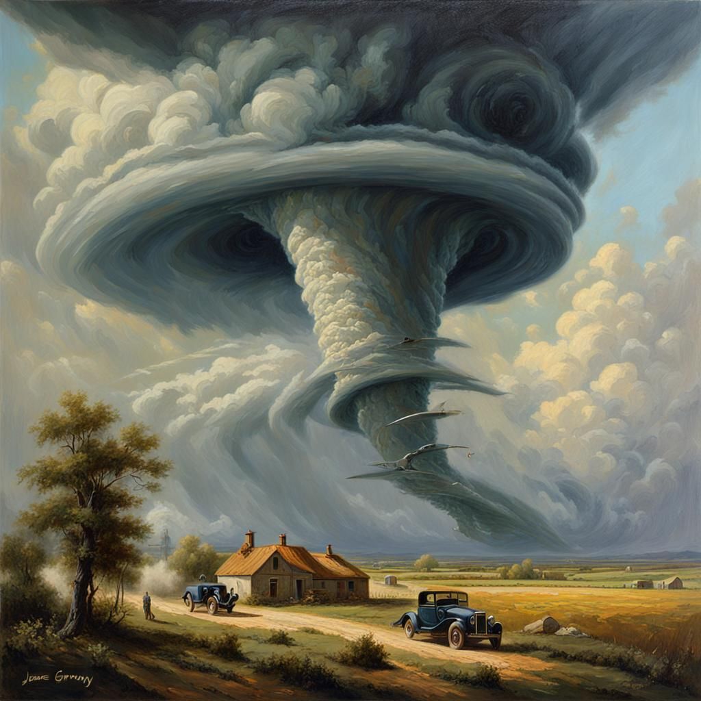 a 22th century European-style painting showing a tornado - AI Generated Artwork - NightCafe Creator