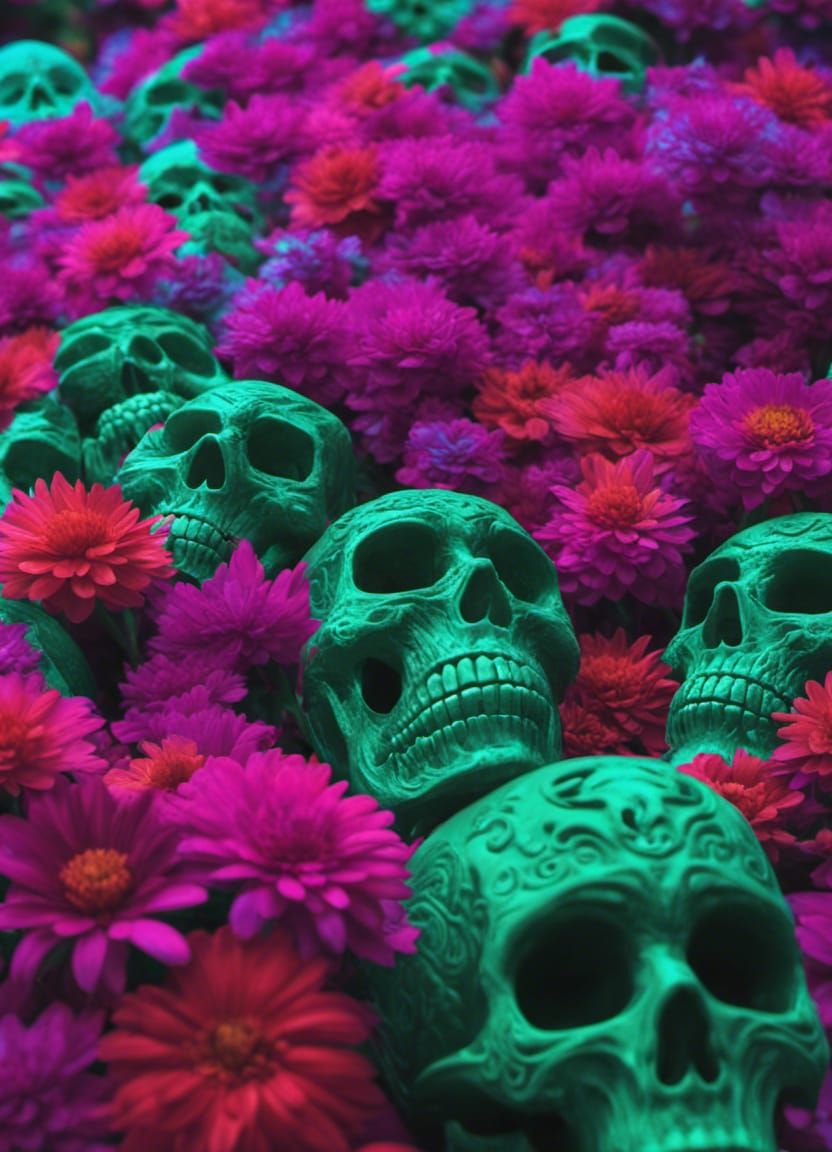 Dia De Los Muertos, Claude Monet green and magenta synthetism dye ...