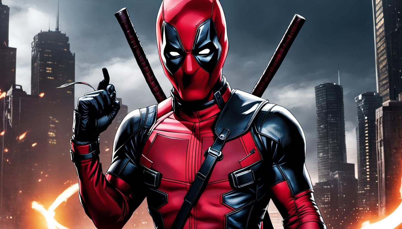 Deadpool, the Merc with a Mouth, stands in a dynamic pose, his red and ...