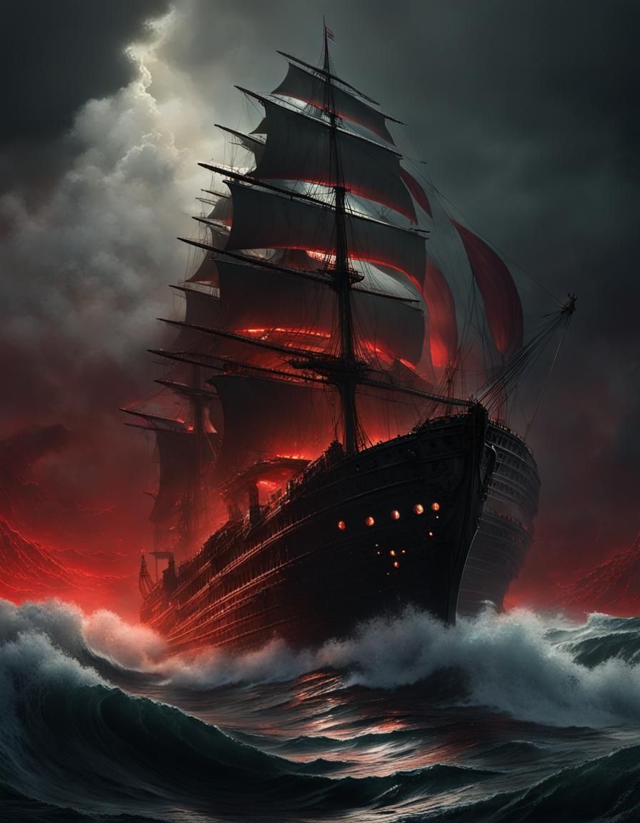a big ship in a pitch black ocean - AI Generated Artwork - NightCafe ...