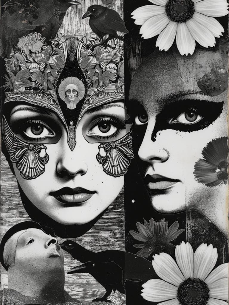 Masks in Vibrant Bohemian Style with Flowers and F... - AI Art