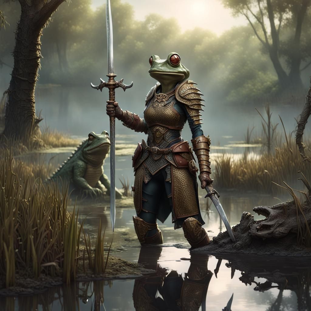 Female Frog Humanoid Warrior Beast Master dressed in studded leather ...