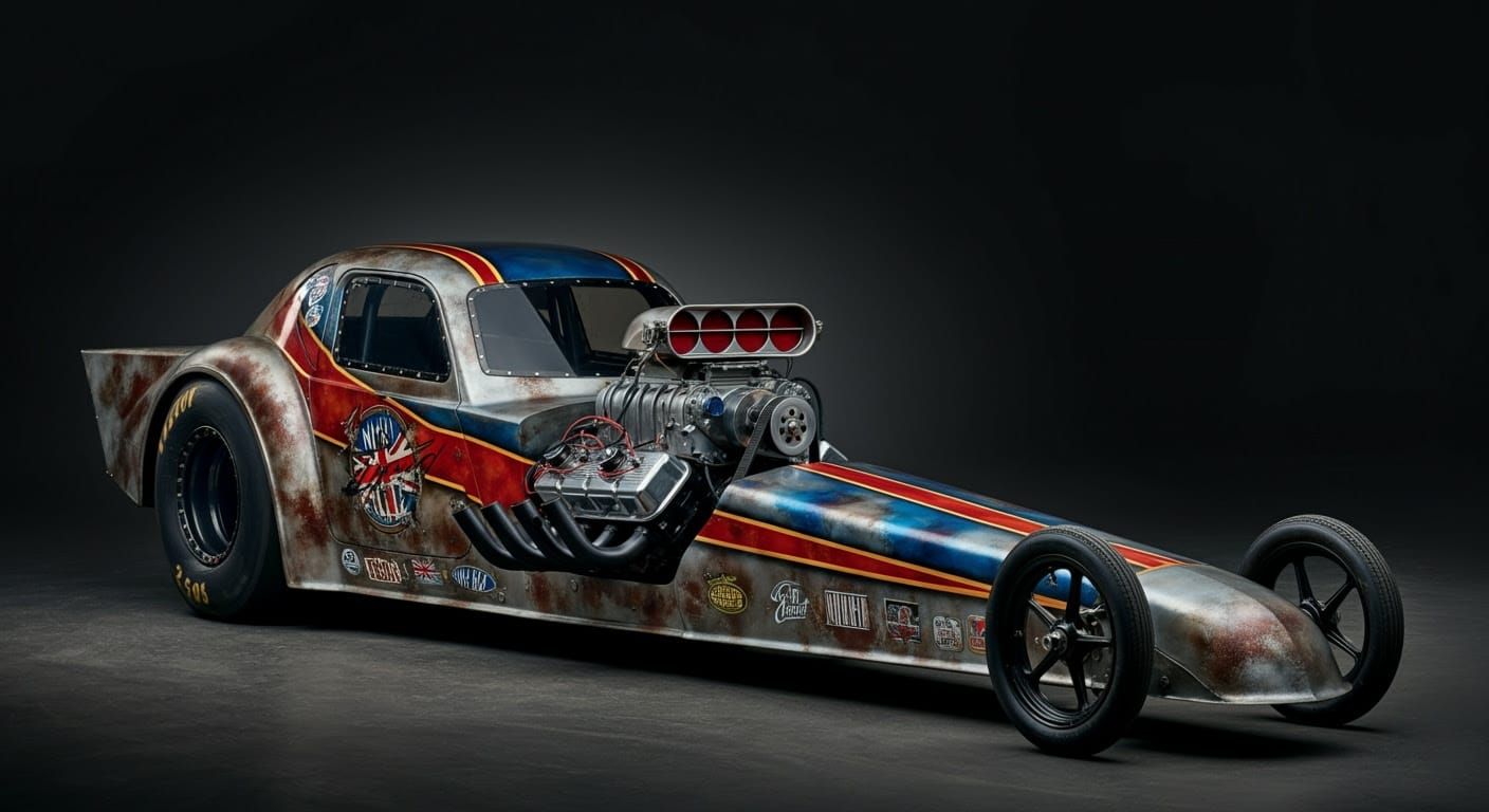 WW2 British Industry-Inspired Funny Car with Vinta... - AI Art